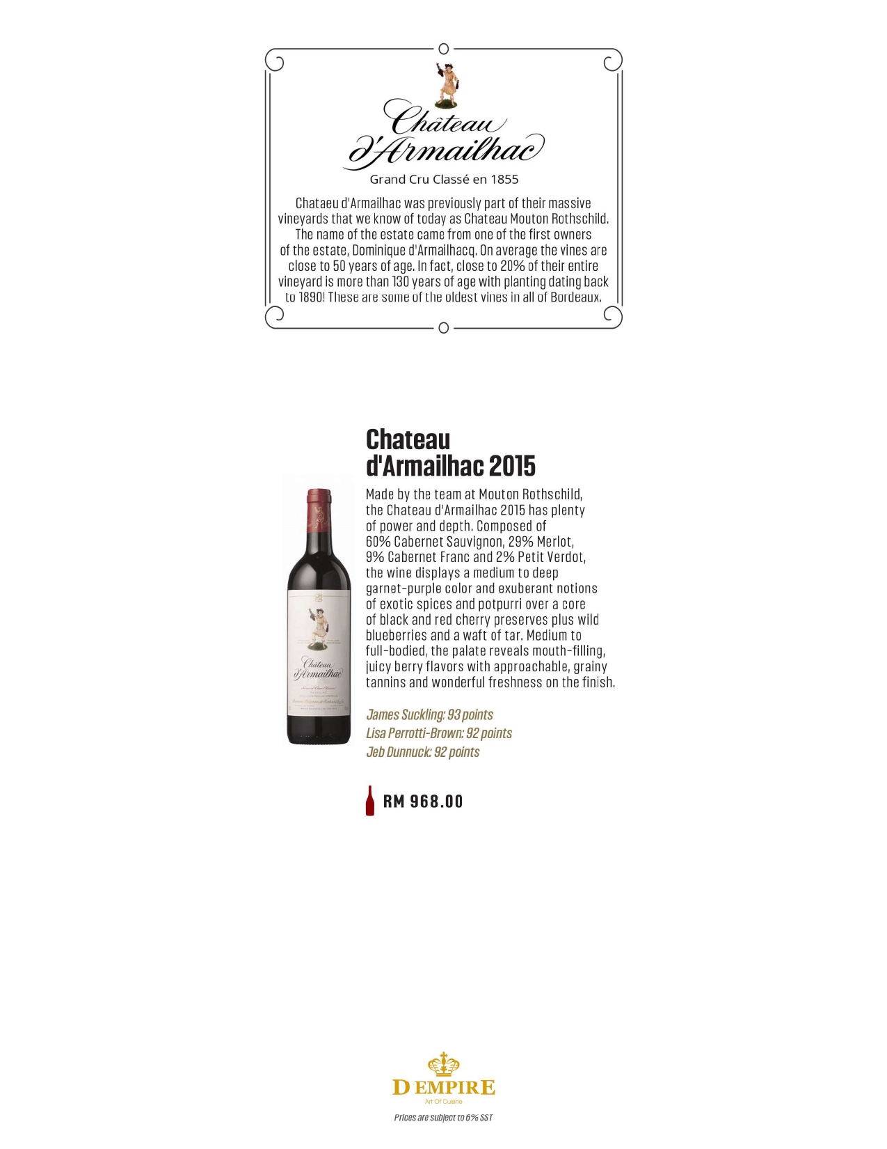 Wine List – Award Winning Best Steak In KL @ D Empire Pavilion KL